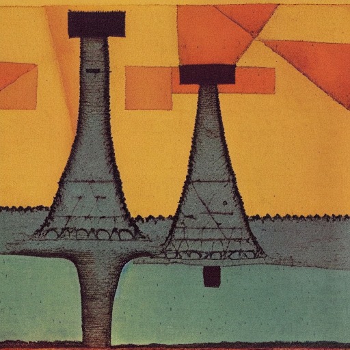 Effeil tower, nuclear apocalypse, by Paul Klee - Arthub.ai