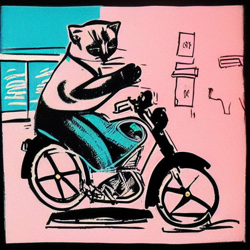 Cat on a Motorcycle, 16-bit, by Andy Warhol - Arthub.ai