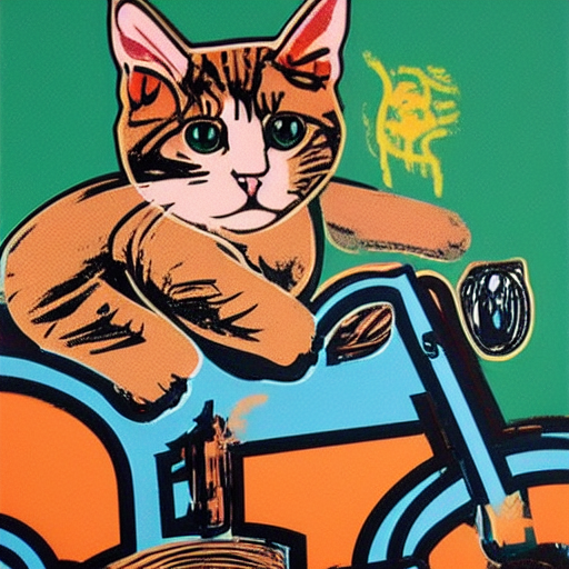Cat on a Motorcycle, 16-bit, by Andy Warhol - Arthub.ai